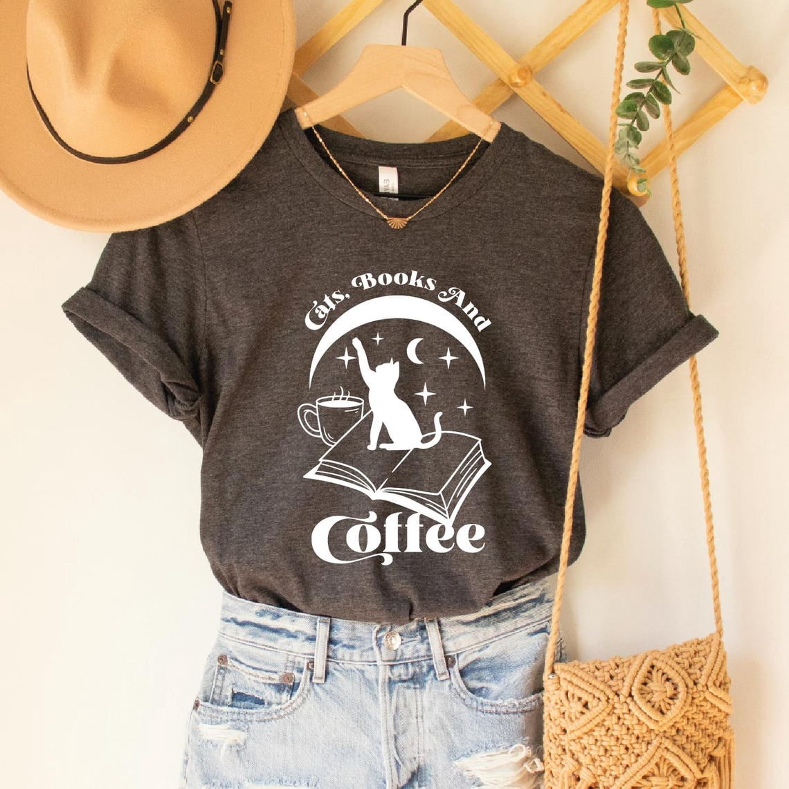 Books Brews And Paws Shirt, Coffee Time With Kitty Shirt, Chapters And ...