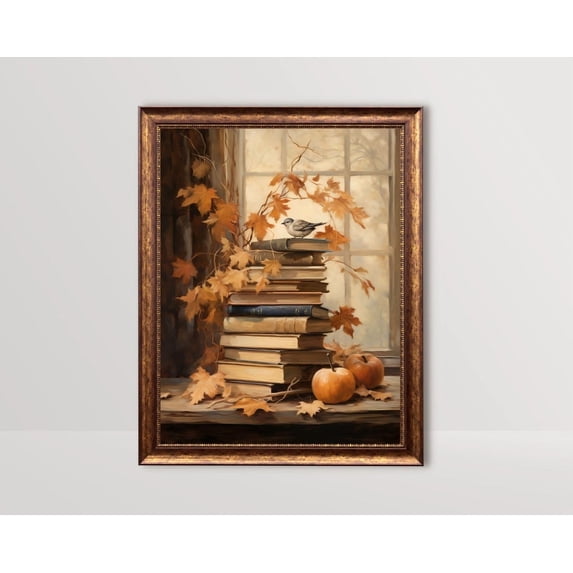 Books By Autumn Window Rustic Fall Decor Cottagecore Wall Artvintage ...