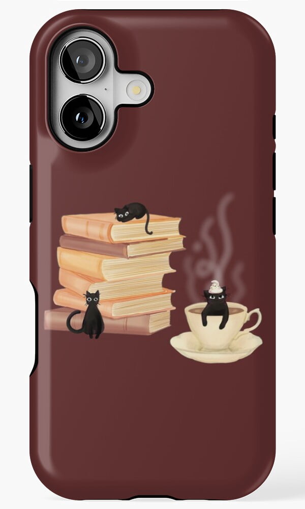 Books Cats And Coffee Cozy Hobby Aesthetic Art Feline Library Phone ...
