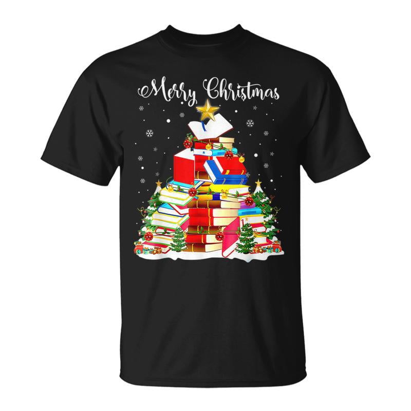 Books Christmas Tree Reading Book Lover Tshirt - Walmart.com