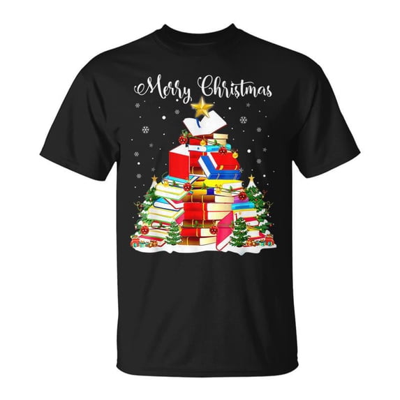 Books Christmas Tree Reading Book Lover Tshirt - Walmart.com