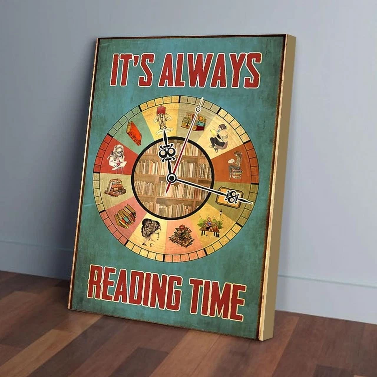 Books Clock Librarian Poster Home Decor Vintage Art Print Cute Birthday ...