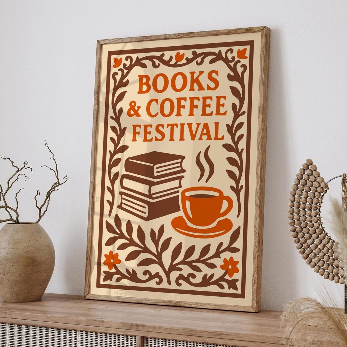 Books Coffee Festival Literary Kitchen Wall Art Poster, Unframed Canvas ...