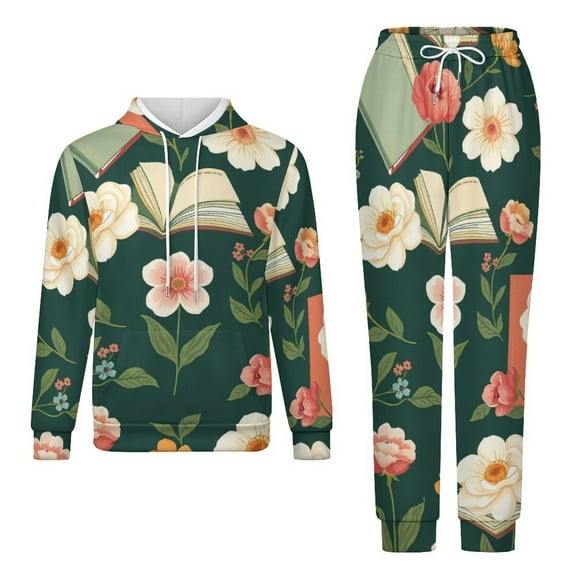 Books Flowers Pattern(10) Hoodie + Pants Suit Cool Men/Women 2 Pcs ...