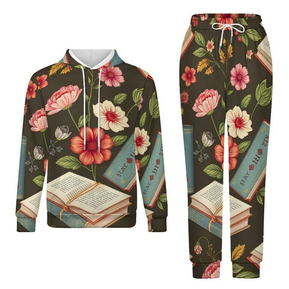 Books Flowers Pattern(2) Hoodie And Pants Set Tracksuit Men Women ...