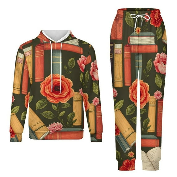 Books Flowers Pattern(7) Hoodie + Pants Suit Cool Men/Women 2 Pcs ...