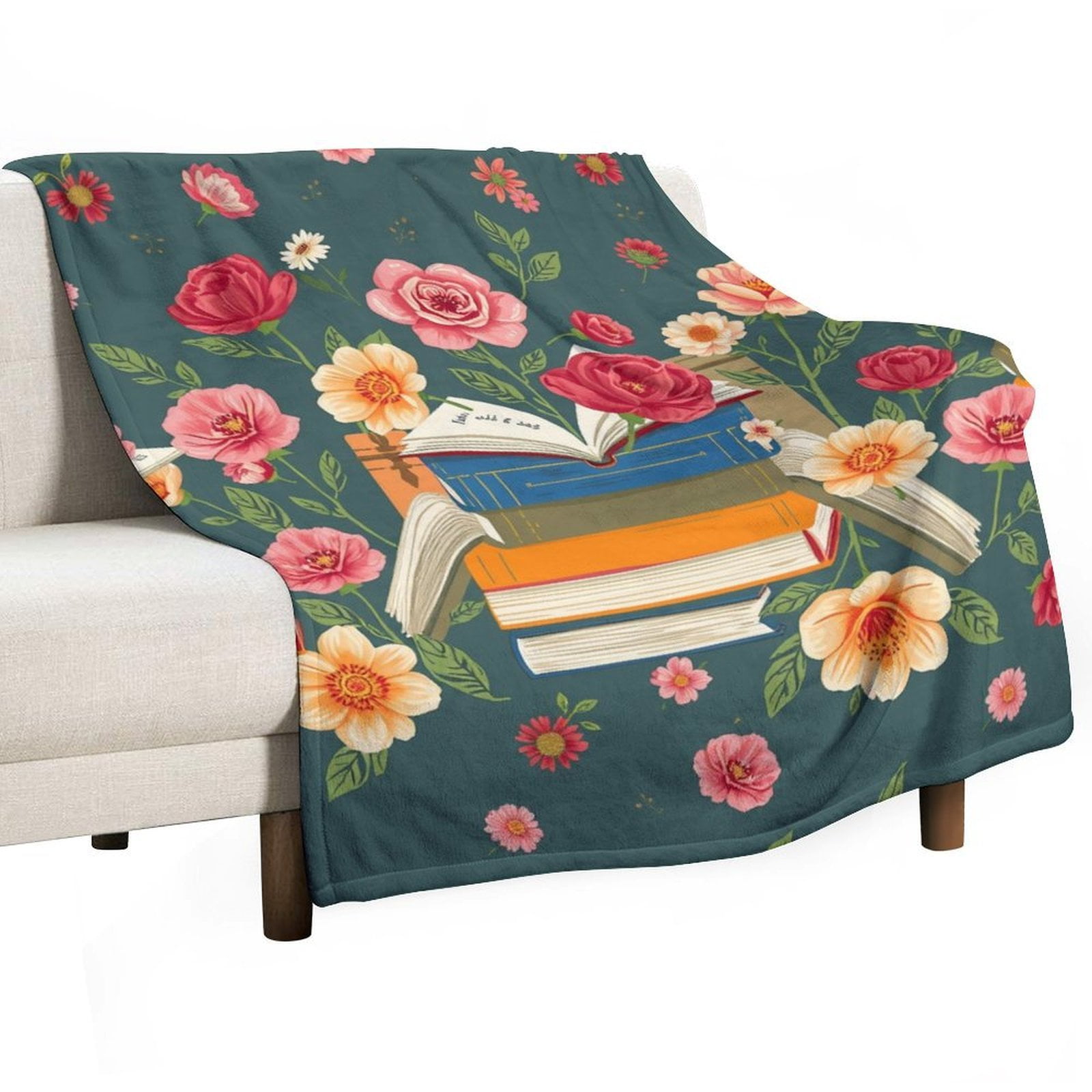 Books Flowers Pattern Soft Flannel Blanket for Beds Bedroom Sofa Picnic ...