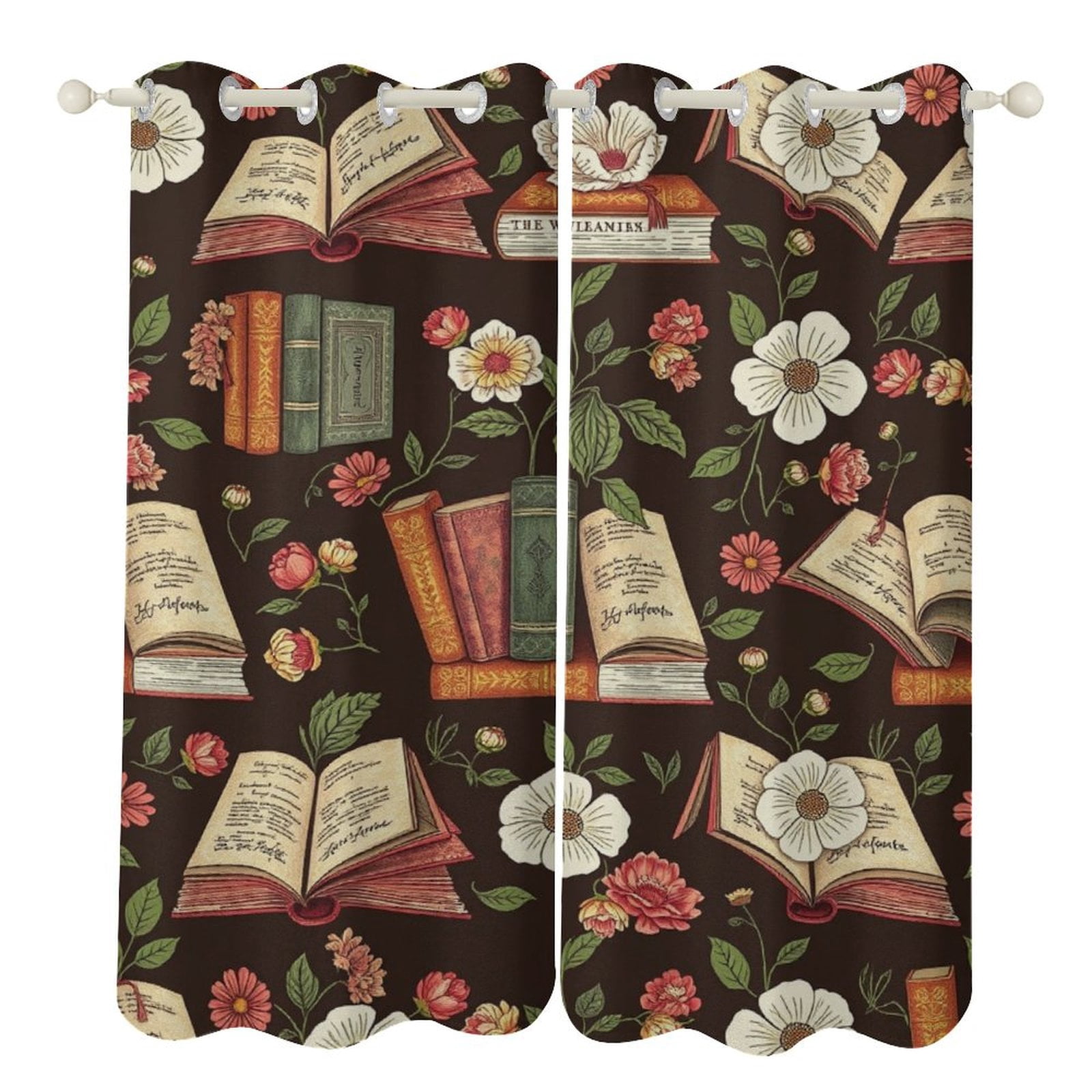 Books Flowers Pattern Window Drapes For Kids Boys Girls Bedroom ...