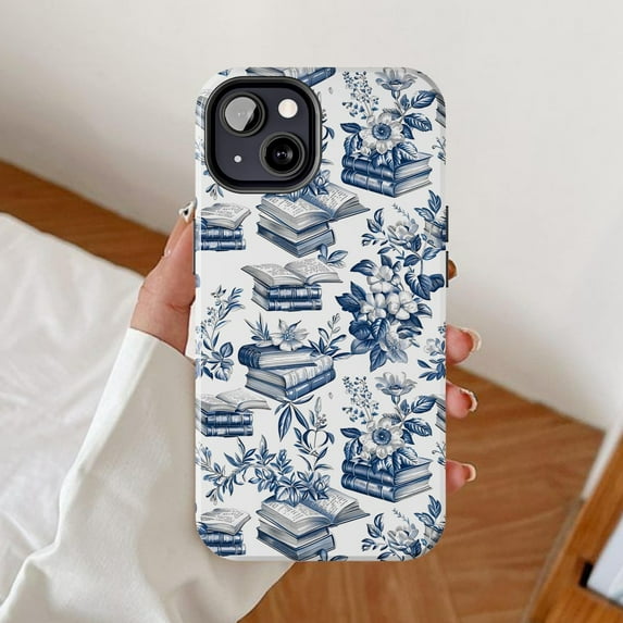 Books French Toile de Jouy Book Club Floral Phone Case iPhone 17 to 11 ...