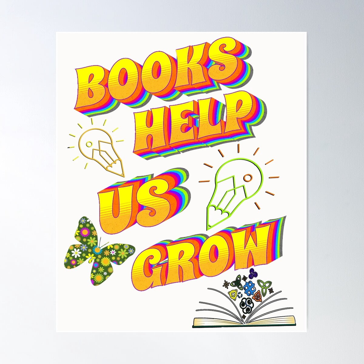 Books Help Us Grow Reading Poster Wall Art, Modern Wall Decor For ...