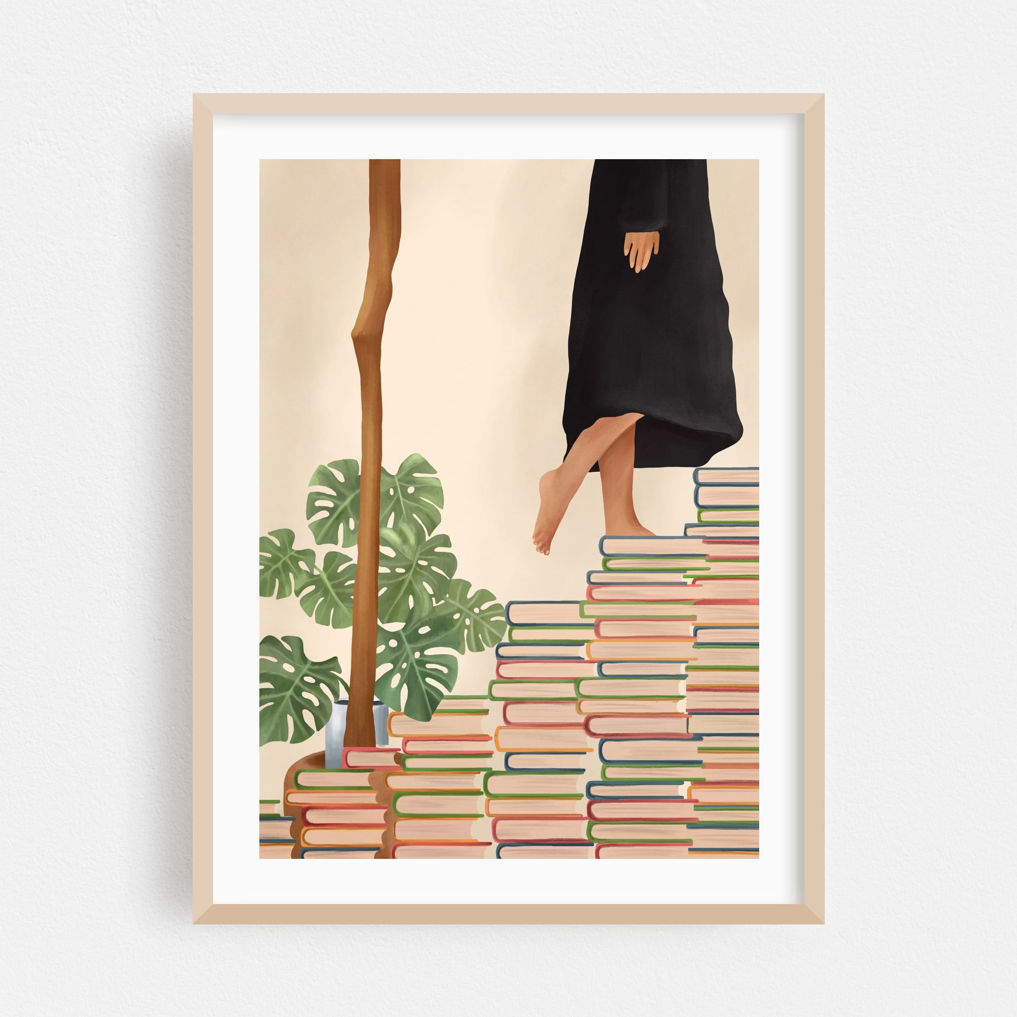 Books - Illustration Reading Library Monstera Surrealism Modern Art ...