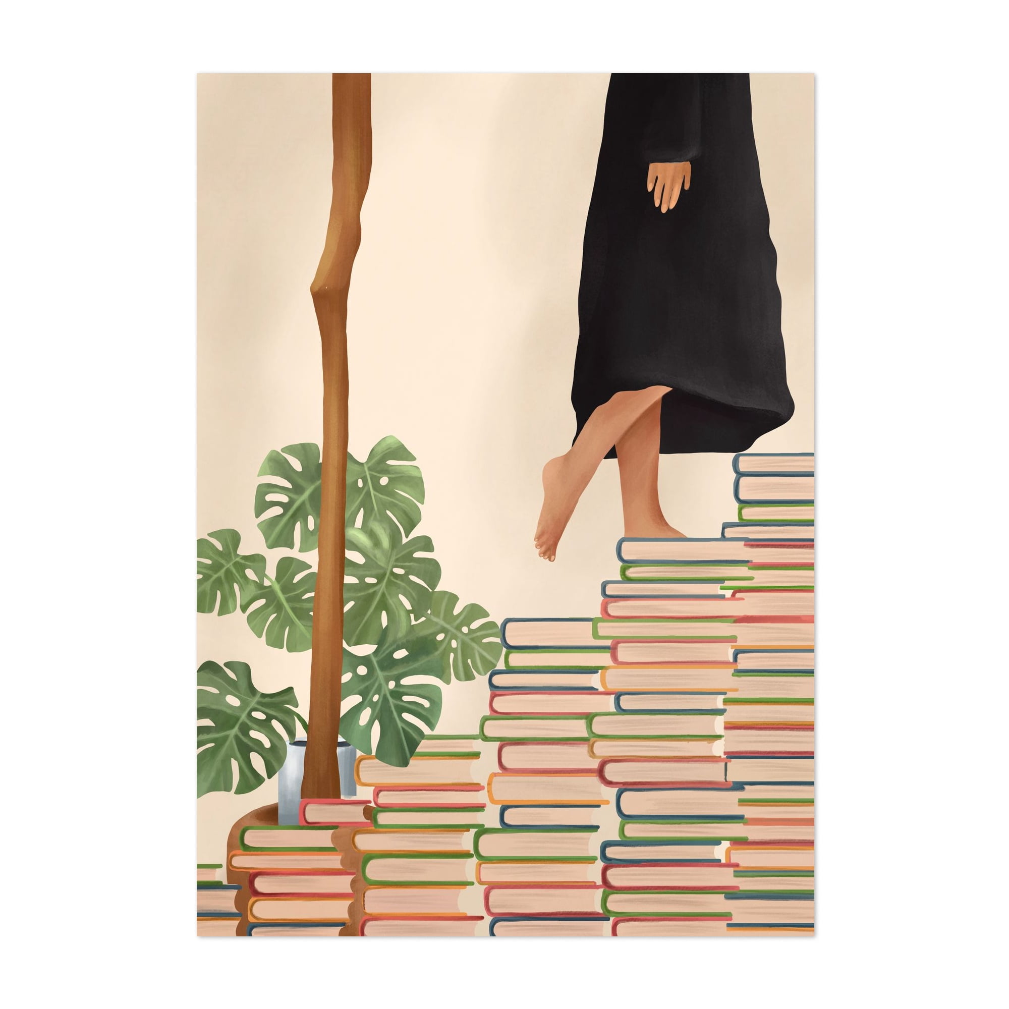 Books - Illustration Reading Library Monstera Surrealism Modern Art ...