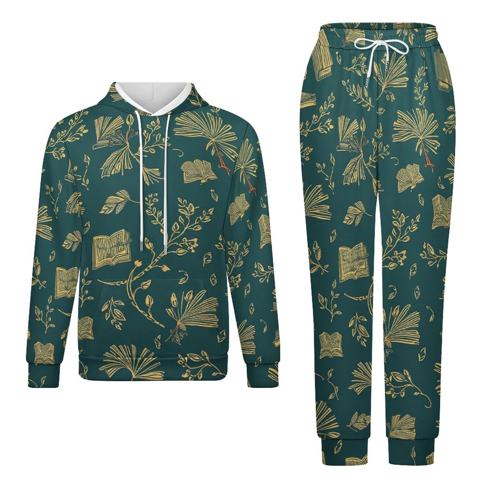 Books Leaves Pattern Hoodie Pant Suits Men Women Hooded Sweatshirts ...