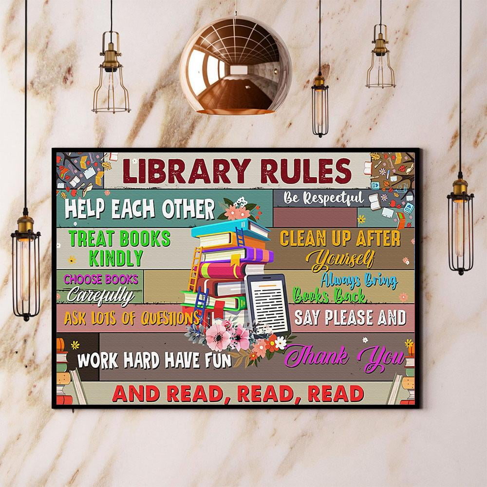 Books Library Rules Help Each Other And Read Paper Poster No Frame ...