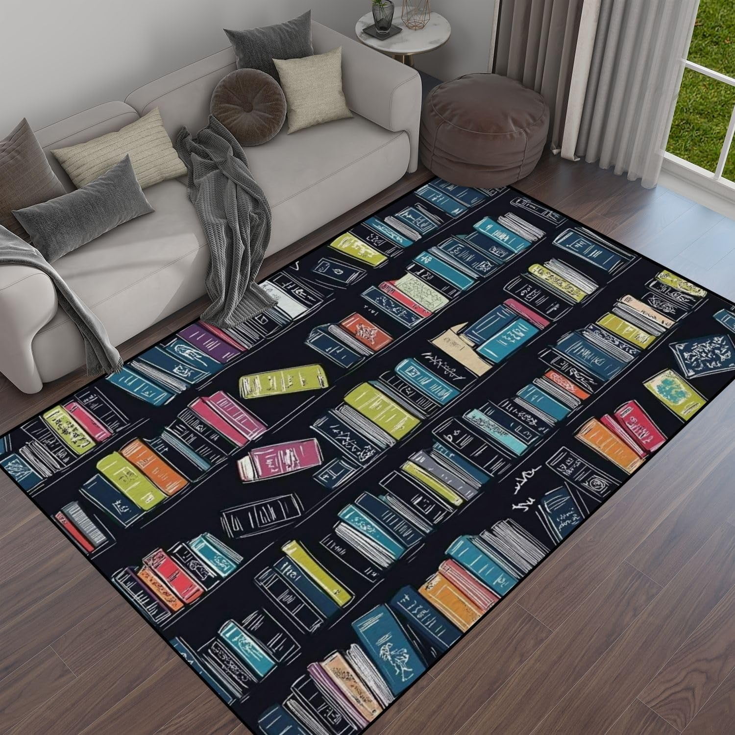 Books Library Seamless Dark Dense Books Area Rug Outdoor Patio Rug Play ...