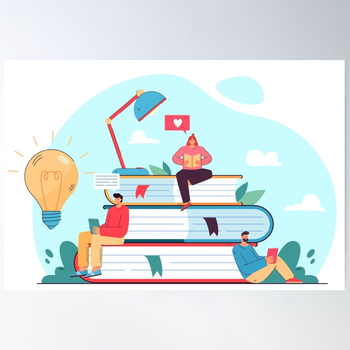 Books On The Shelf Poster Wall Art, Modern Wall Decor For Living Room ...