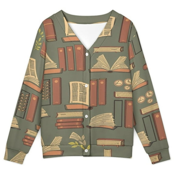 Books Open Reading Knowledge Sweater Women V-neck Single-Breasted ...
