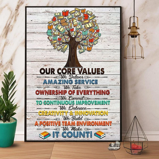 Books Our Core Values Amazing Service Satin Poster, Wall Art NO FRAMED ...