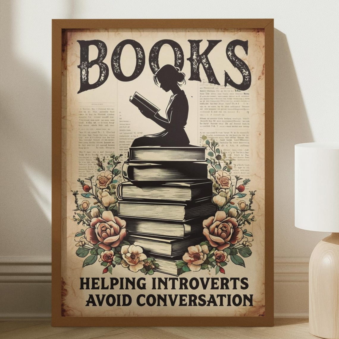 Books Poster For Introverts Funny Reading Quote Wall Art Vintage Book ...