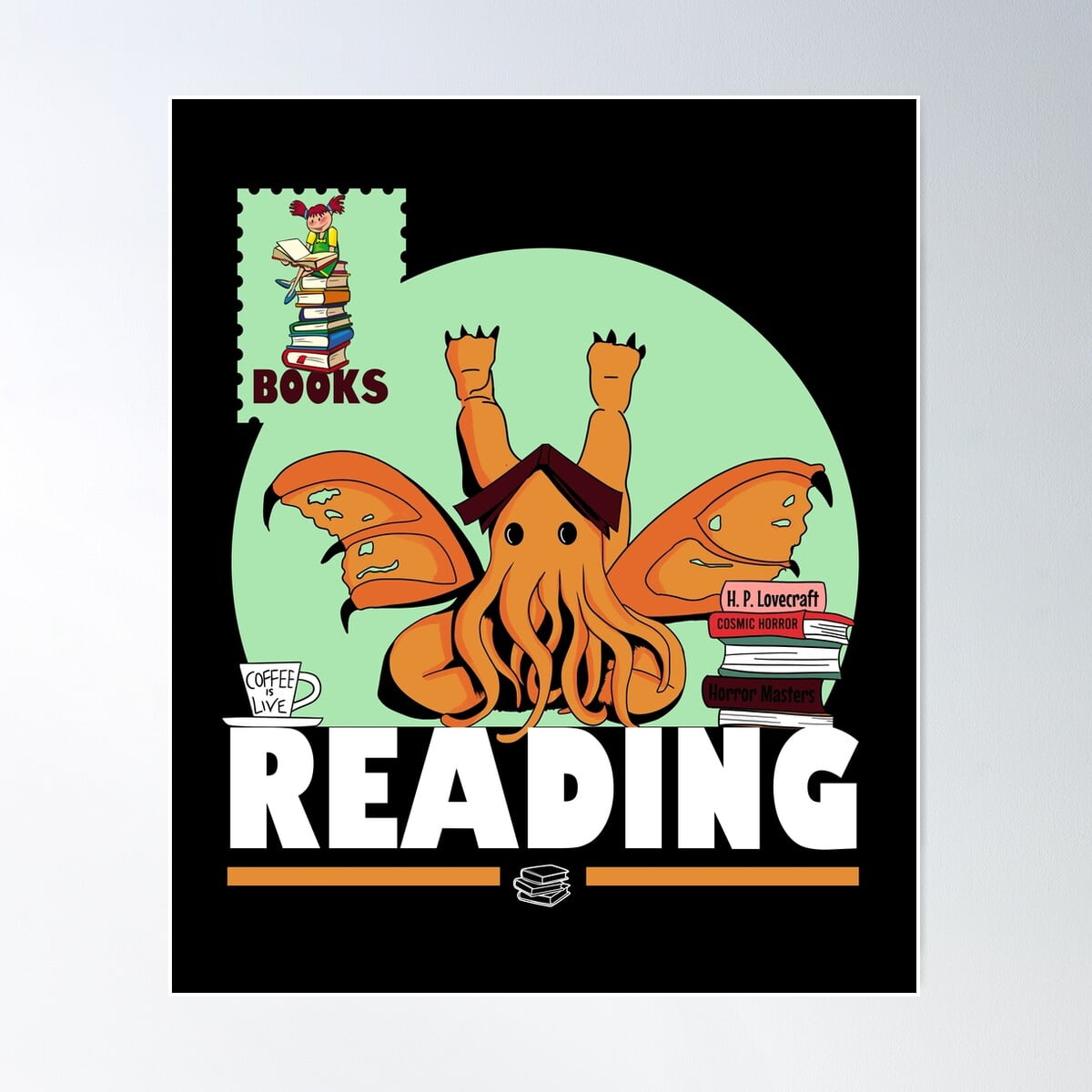 Books Reading Cthulhu Poster Wall Art Modern Wall Decor For Living Room ...