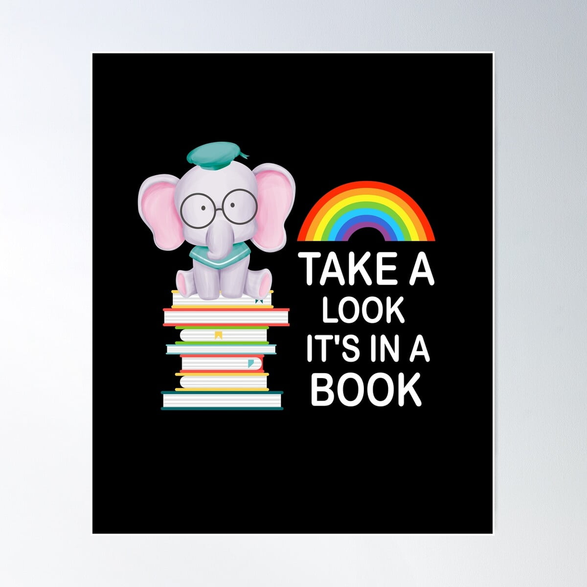 Books Reading Library Elephant Reader Librarian Poster Wall Art, Modern ...