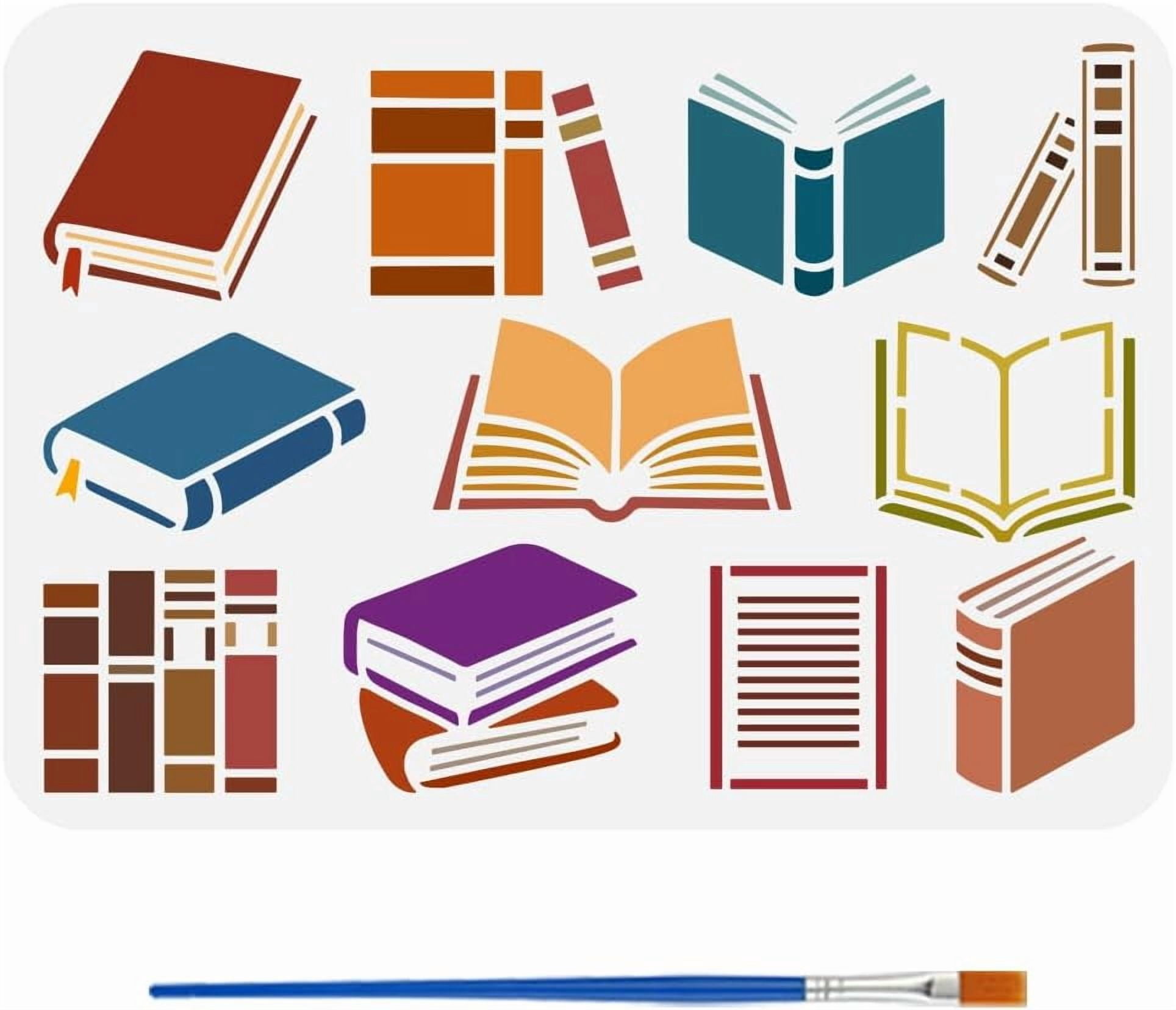 Books Stencil with a Paint Brush 11.7x8.3Inch Reusable Paper Template ...