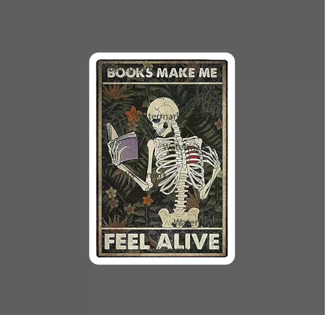 Books Sticker Reading Skeleton Alive Sticker Phone Decal Water Bottle ...