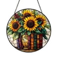 Books Sunflower Window Suncatcher, Stained Glass Reading Nook Art, Cozy ...