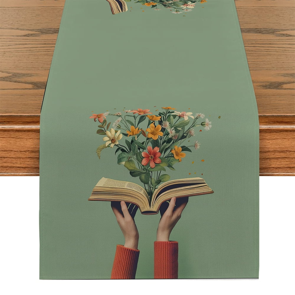 Books Table Runners for Dining Table ration & Accessories Flowers ...