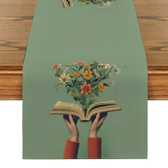 Books Table Runners for Dining Table ration & Accessories Flowers ...