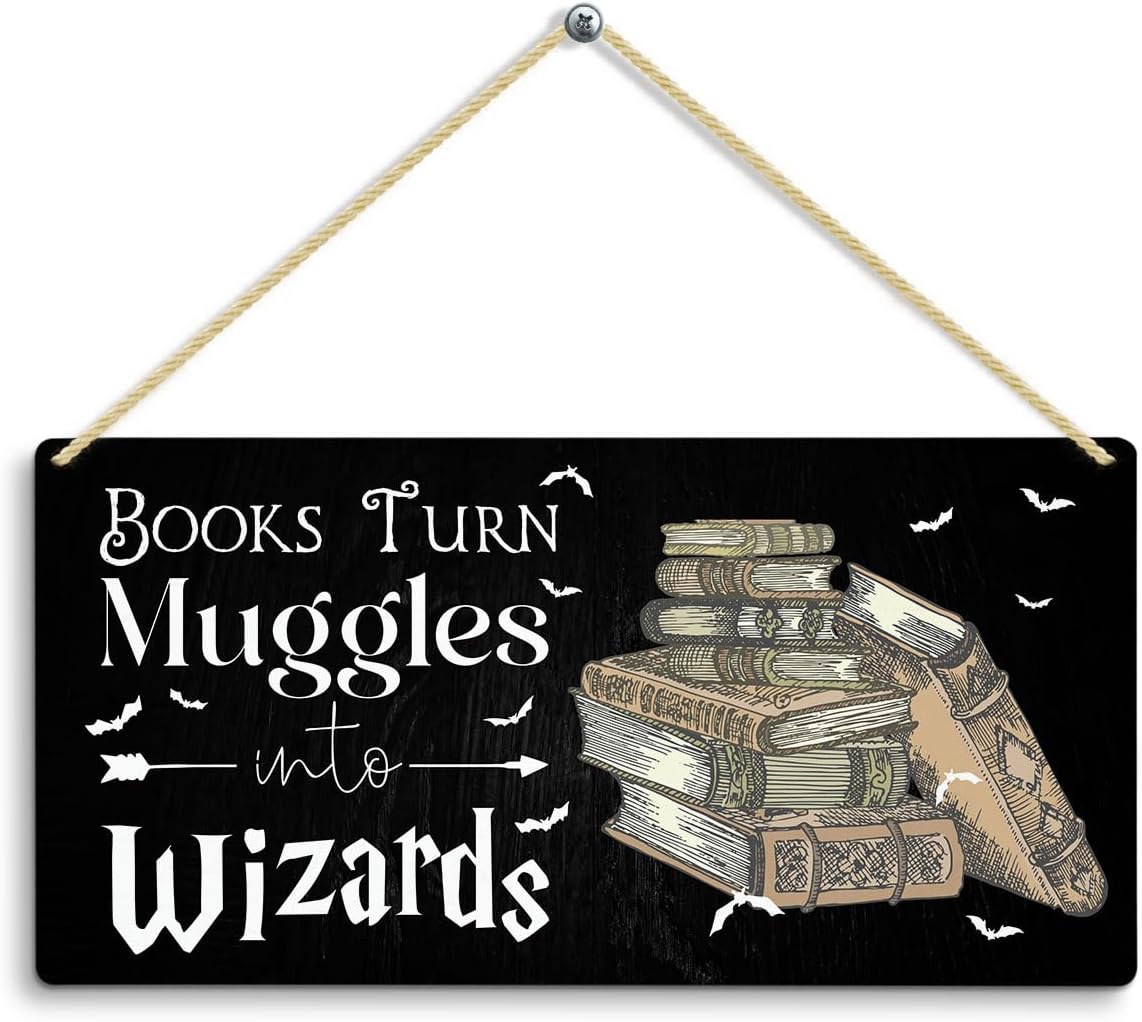 Books Turn Into Wizards Sign, Gothic Magic Gifts Hanging Wall Plaque Signs, Wizardry Sign For ...