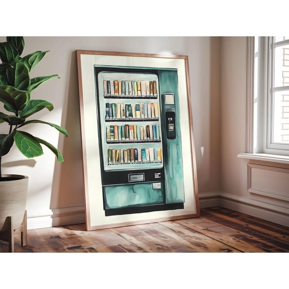 Books Vending Machine Illustration Wall Art for Book Lovers, Stretched ...