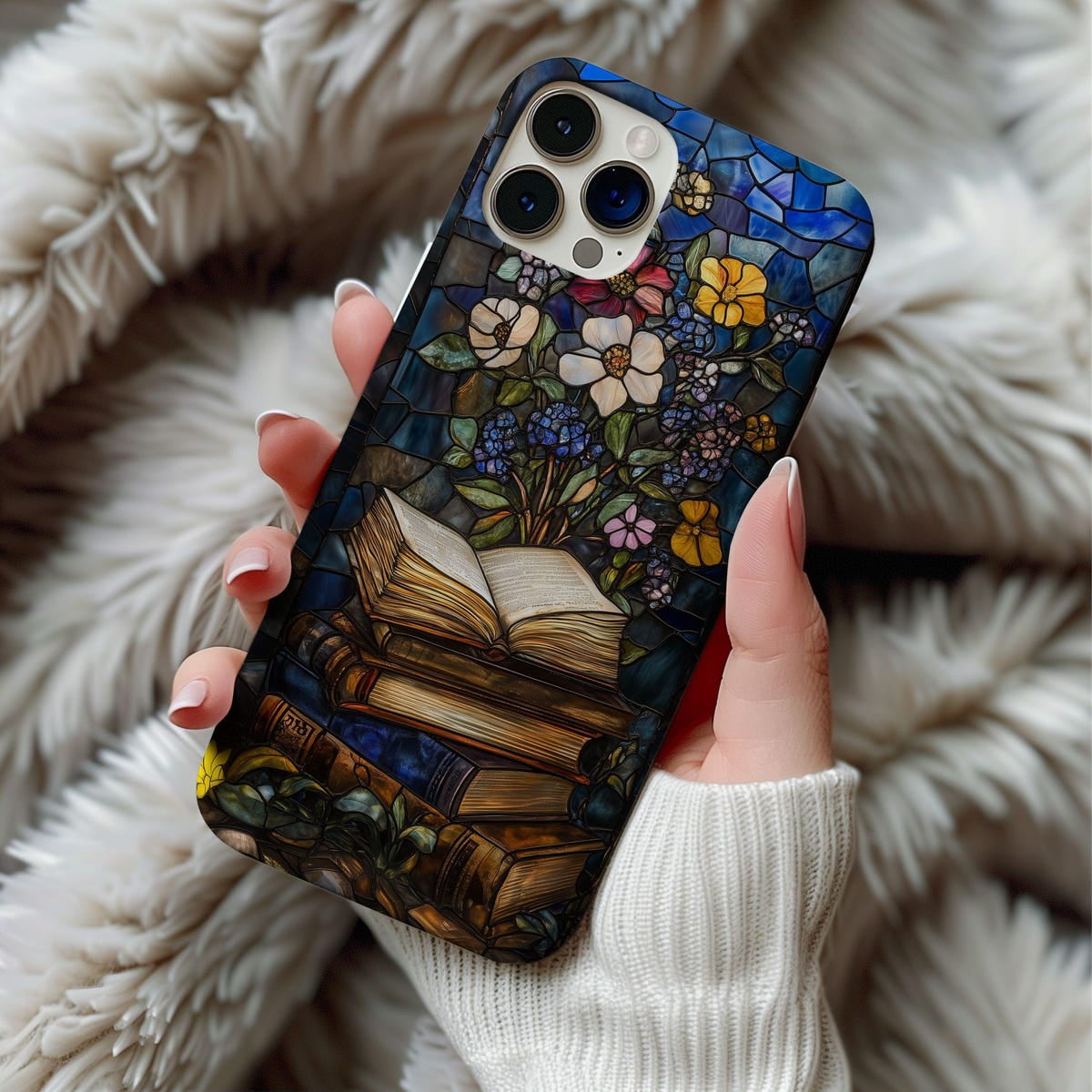 Books Wildflower Stained Glass Reader Phone Case 17 16 15 14 13 12 11 ...