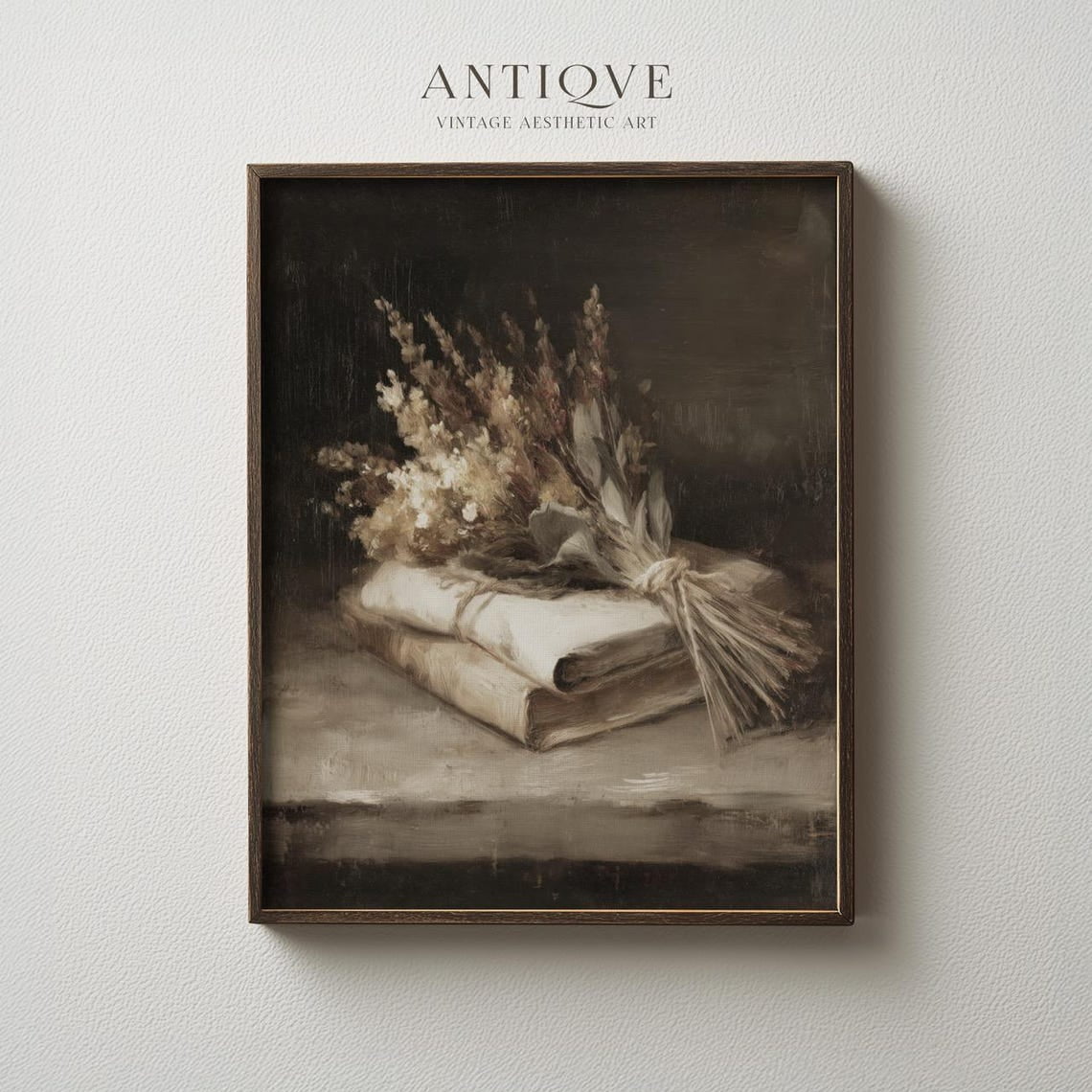 Books With Dried Flowers, Moody Rustic Still Life Wall Art, Vintage ...