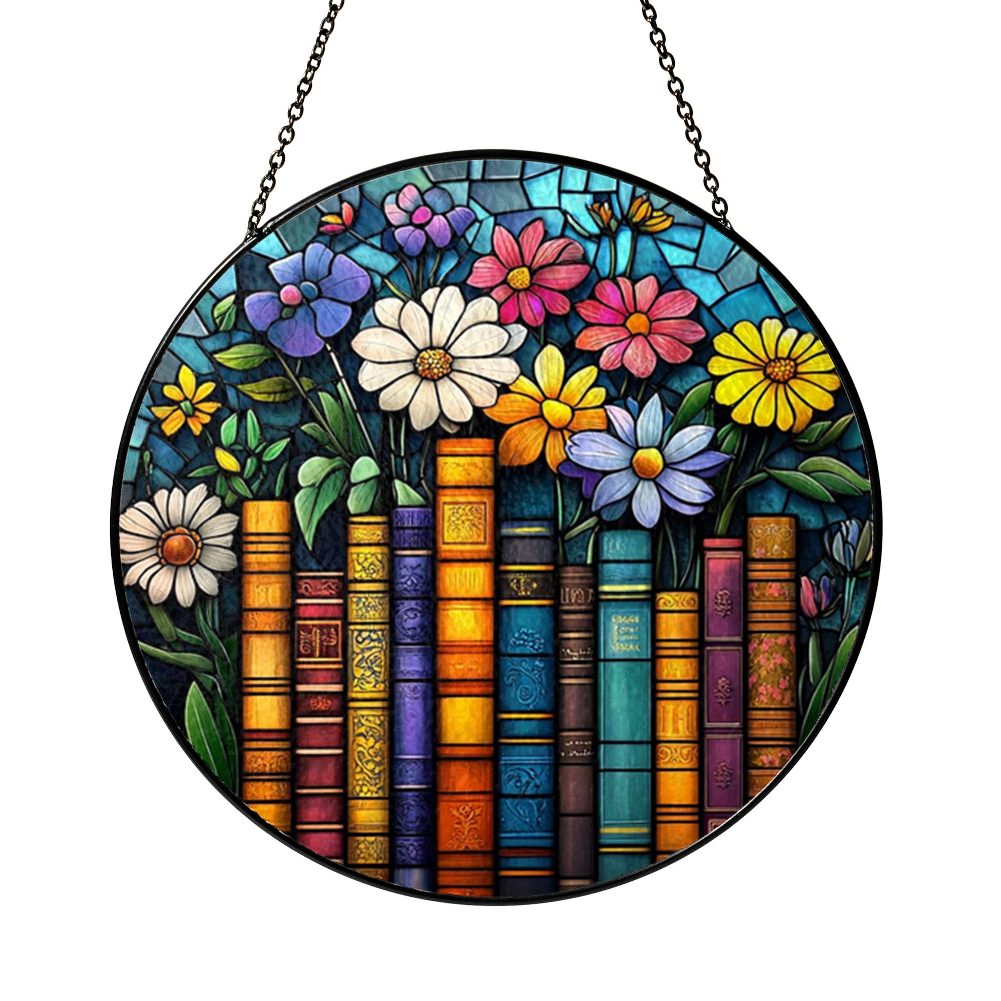 Books and Flowers Glass Style Suncatcher – Window Hanging Art - Walmart.com