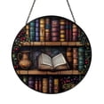 Books and Ivy Library Scene Stained Glass Effect Suncatcher, Charming ...