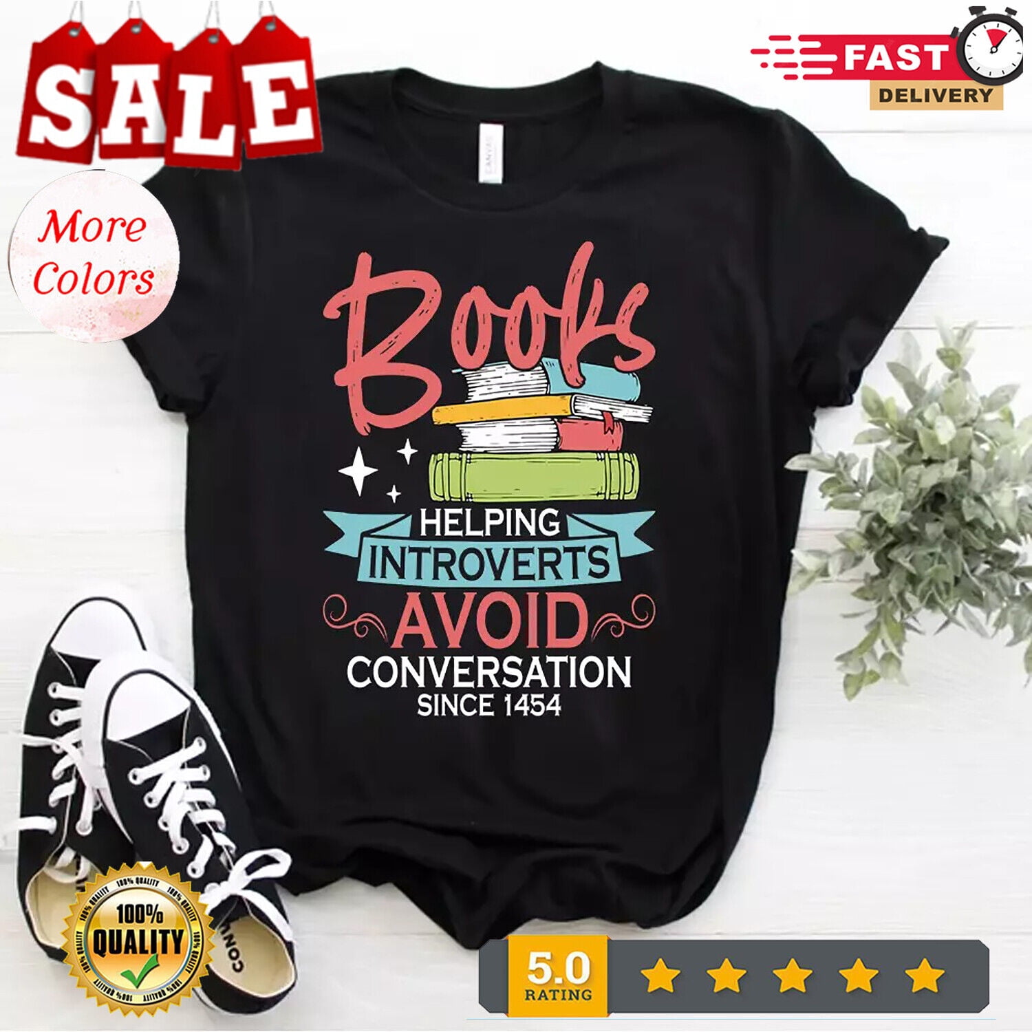 Books helping introverts avoid conversation T-Shirt SIze S-5xl ...