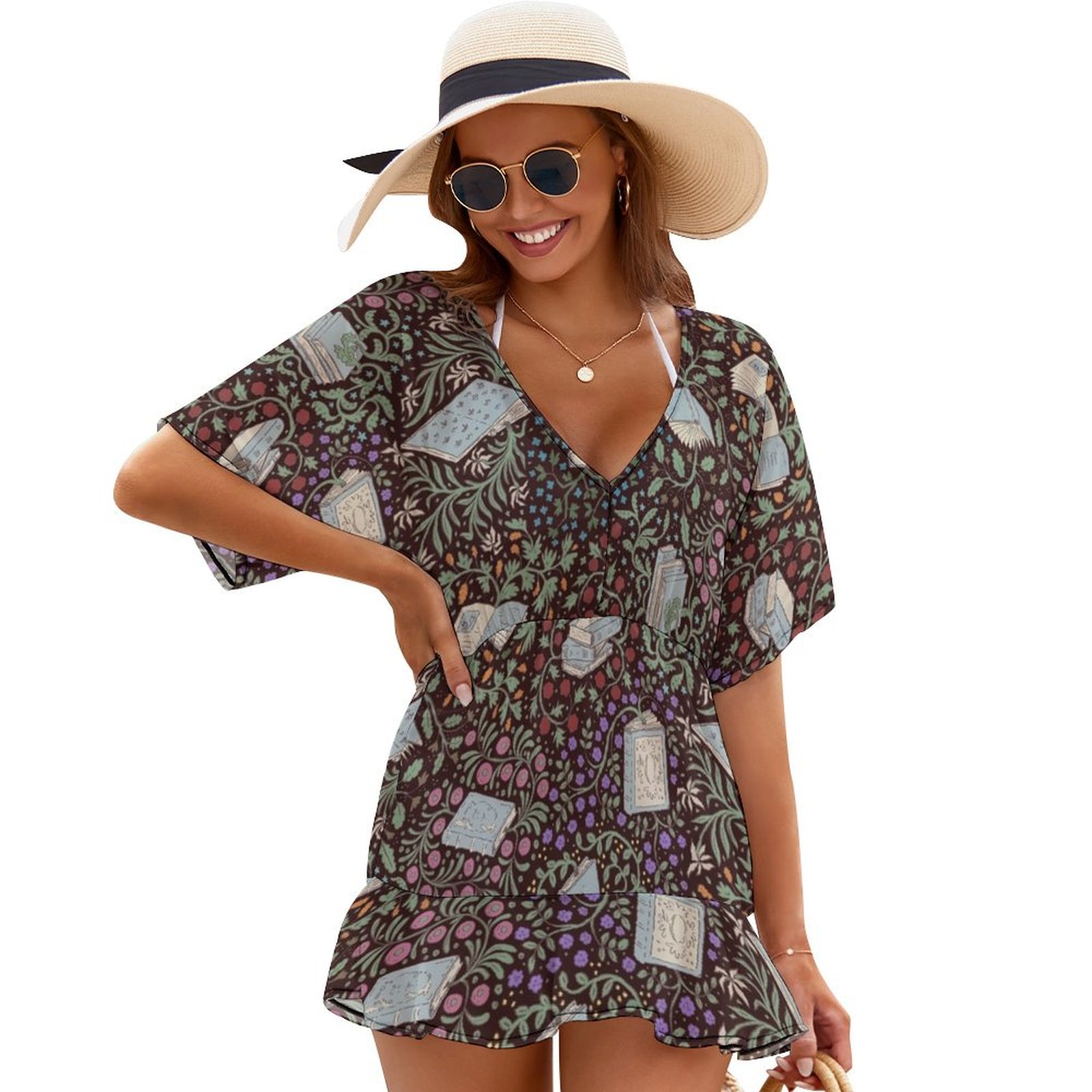 Books in flower Cover Ups summer outfits for women 2024 Women dresses ...