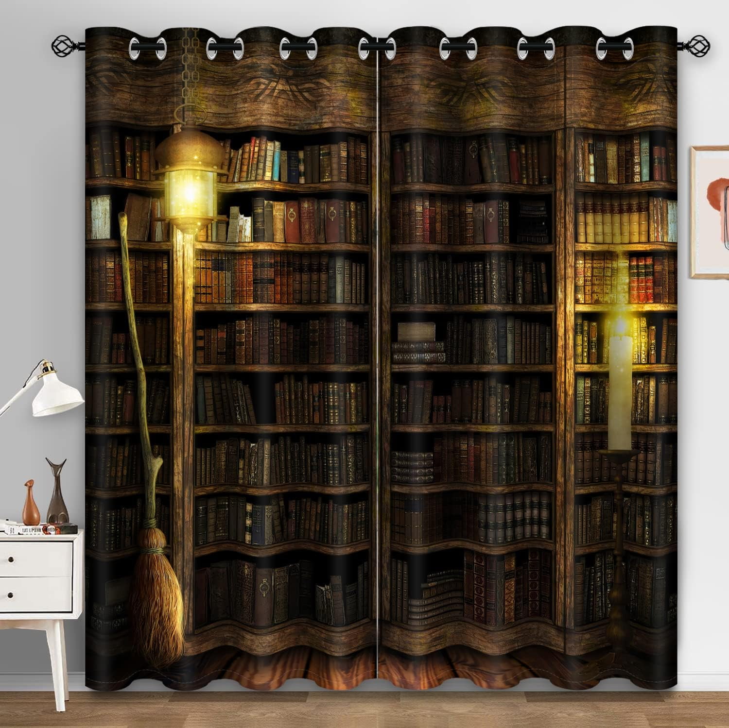 Books on Bookshelf Curtains 3D Print Window Curtains For Bedroom Living ...