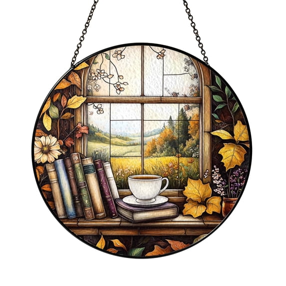 Books with Flowers Decorative Acrylic Window Hanging - Walmart.com