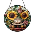Books with Tea Faux Stained Glass Window Decor, Artistic Suncatcher ...