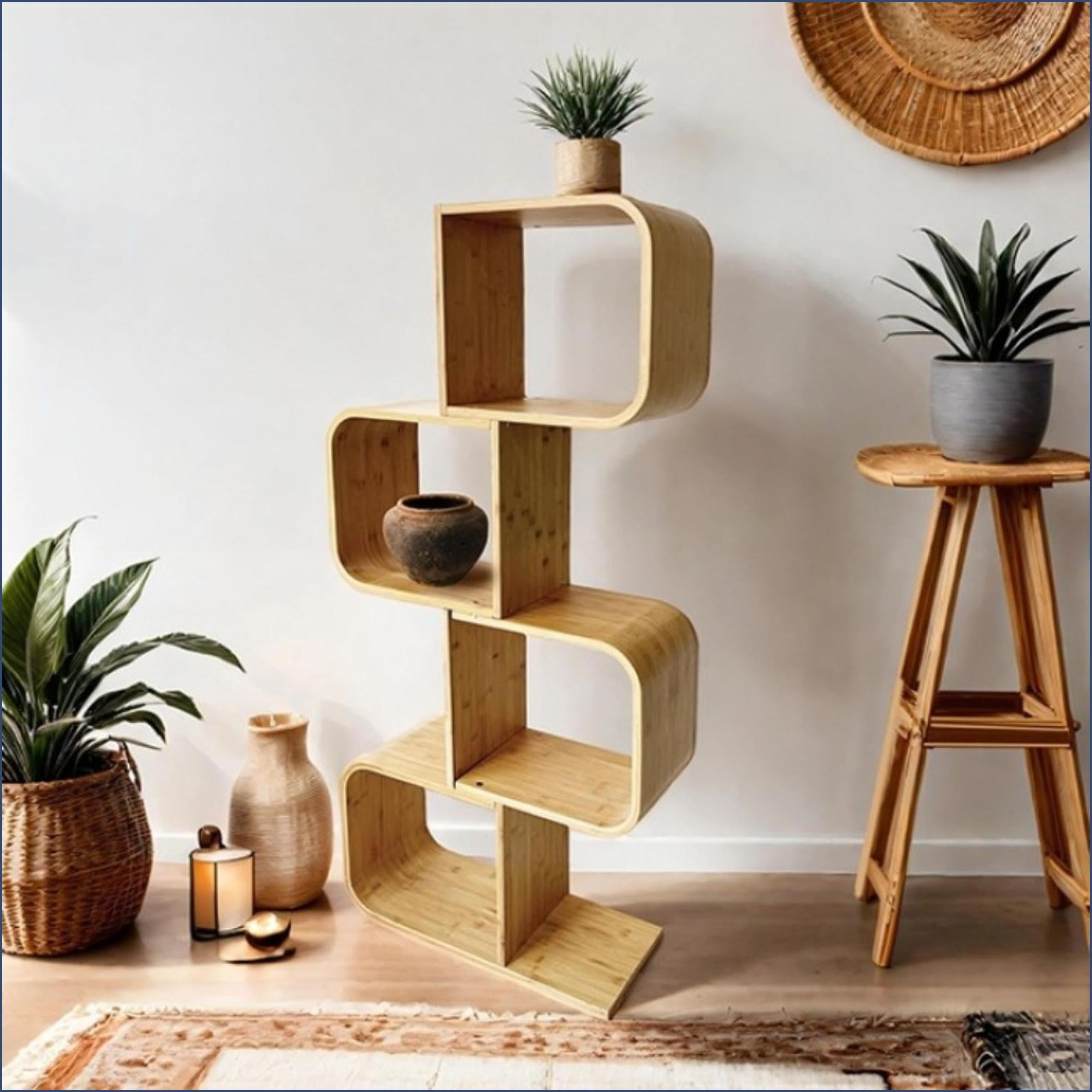 Bookshelf, 22”W x 52”H Bamboo Contemporary Multi-Tier Open Shelves ...