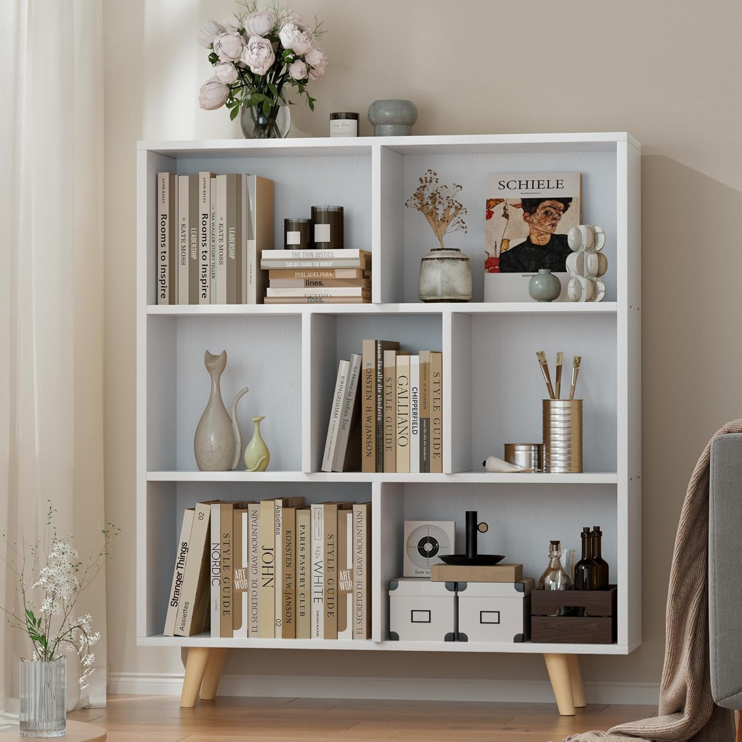Bookshelf 3 Tier Book Shelf with Legs Small Bookcase Storage Organizer ...