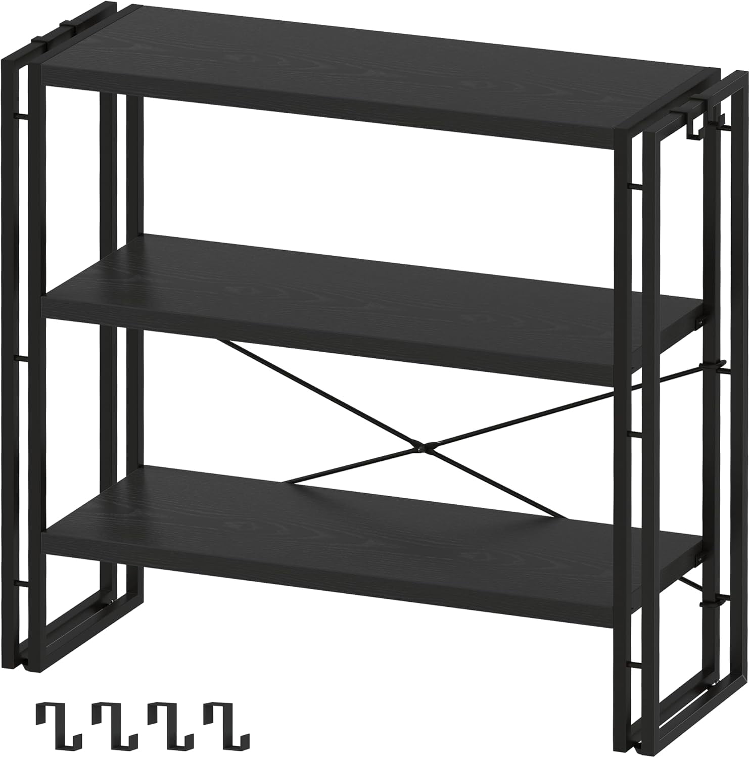 Bookshelf, 3-Tier Industrial Bookcase, Black Open Book Shelf ...