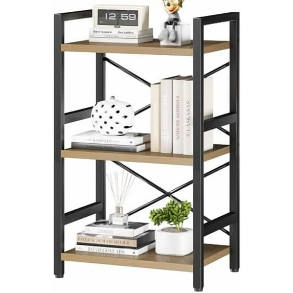 Bookshelf, 3 Tier Industrial Bookcase, Metal Small Bookcase, Rustic ...