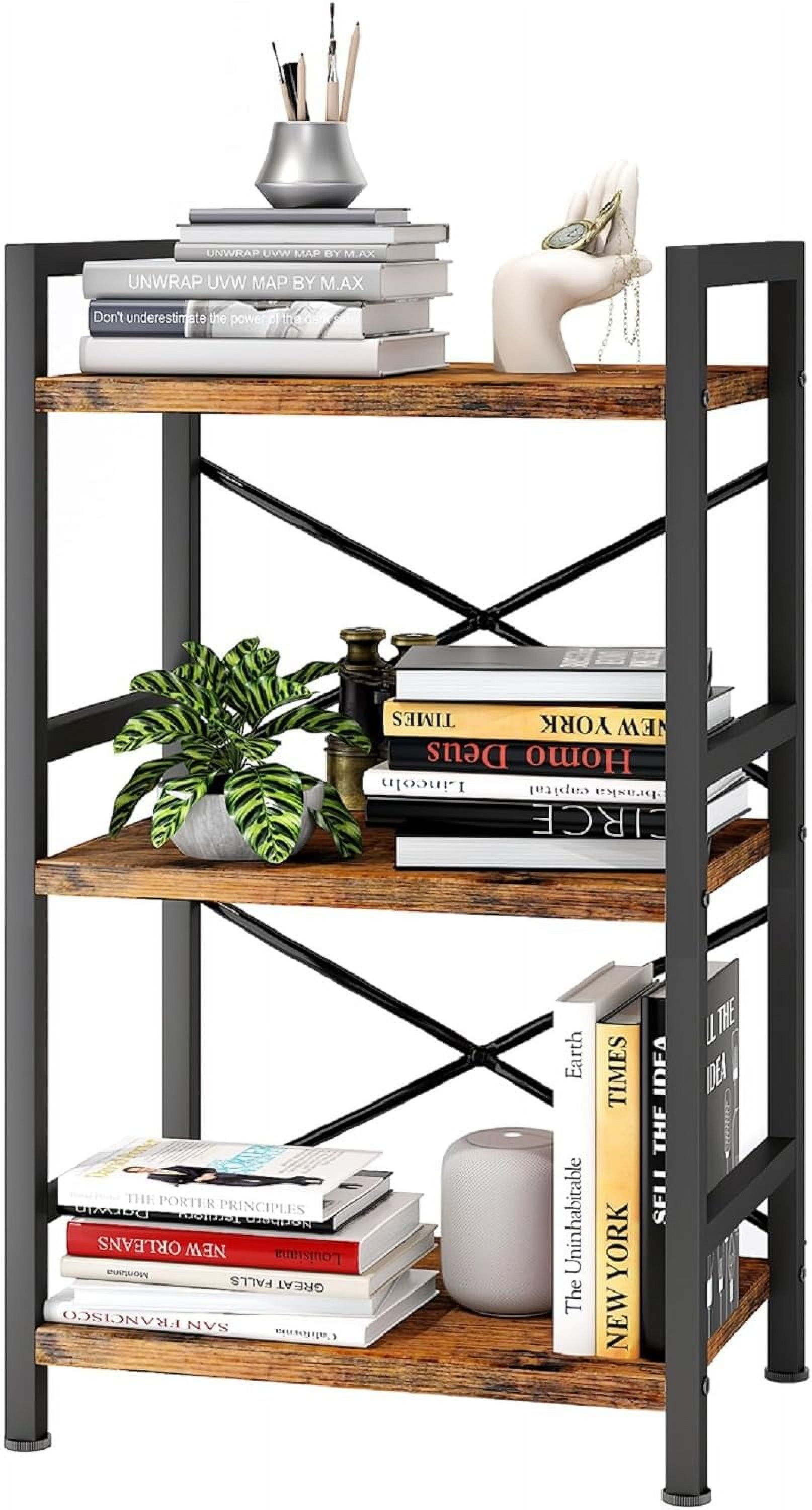 Bookshelf, 3 Tier Industrial Bookcase, Metal Small Bookcase, Rustic ...