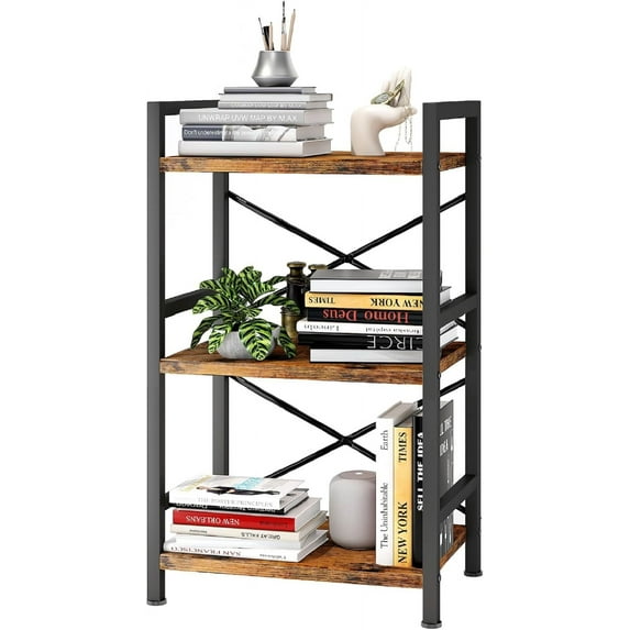 Bookshelf, 3 Tier Industrial Bookcase, Metal Small Bookcase, Rustic ...