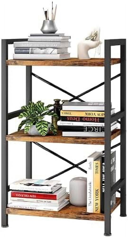 Bookshelf, 3 Tier Industrial Bookcase, Metal Small Bookcase, Rustic ...