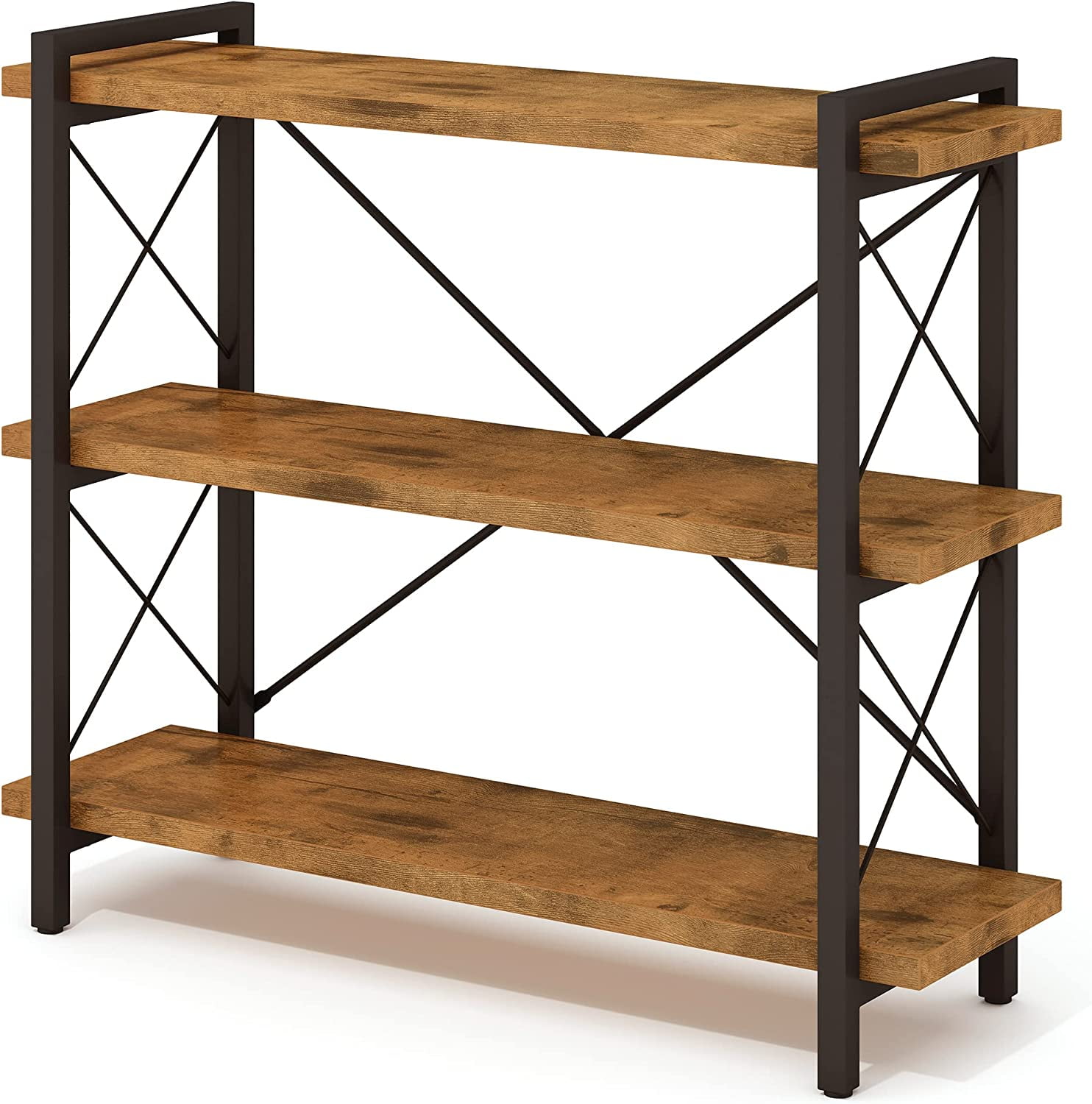 Bookshelf, 3-Tier Industrial Bookcase, Rustic Open Book Shelf, Wood and ...