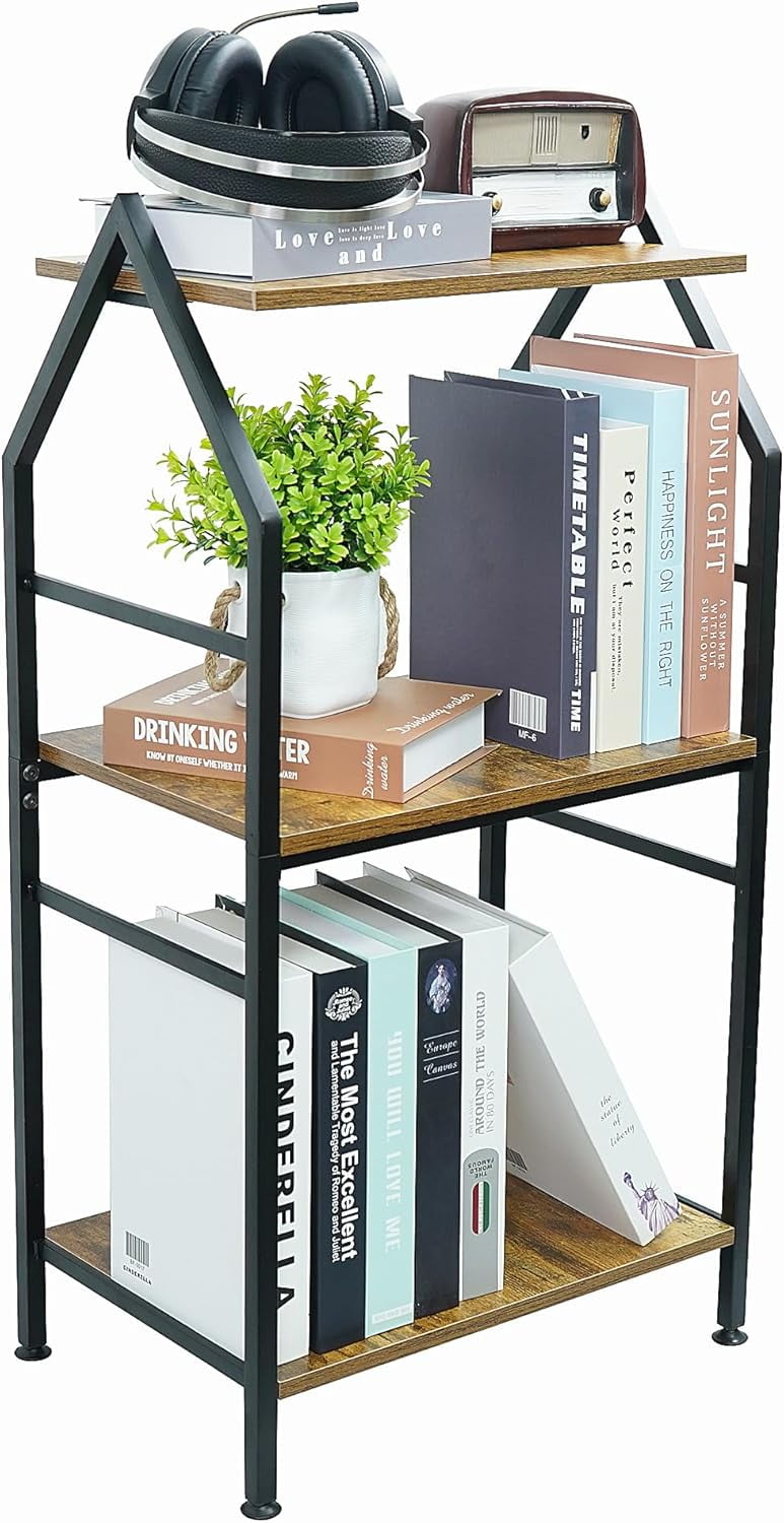 Bookshelf, 3 Tier Industrial Small Bookcase, Metal Narrow Book Shelf ...